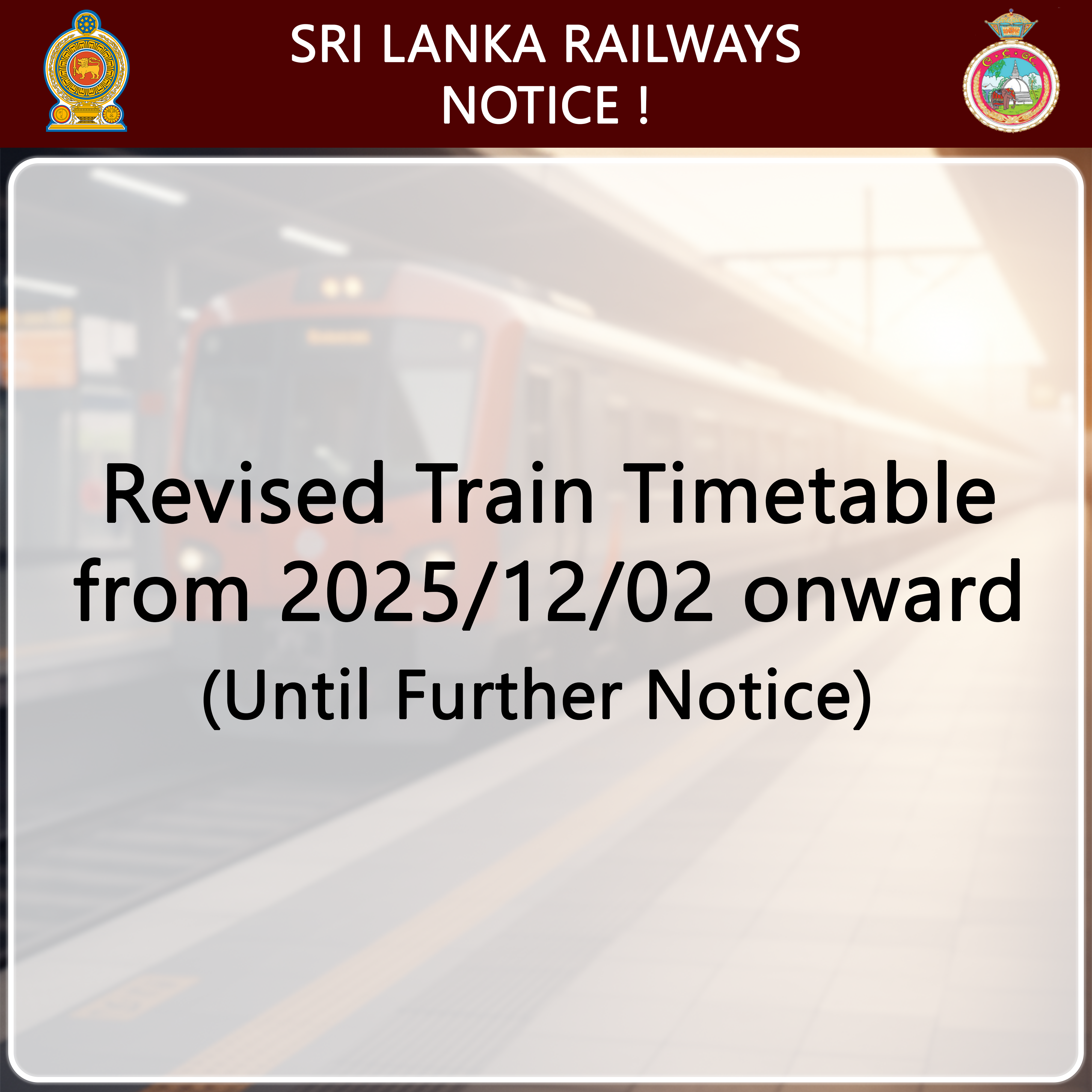 Revised train timetable from 2025/12/02 onward (until further notice)